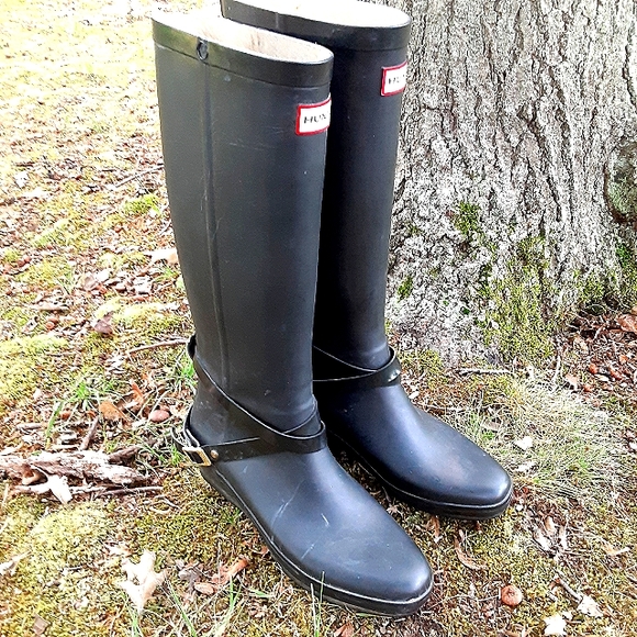 Hunter | Shoes | Womens 9 Hunter Wellies Wedge Tall Boot In Black ...